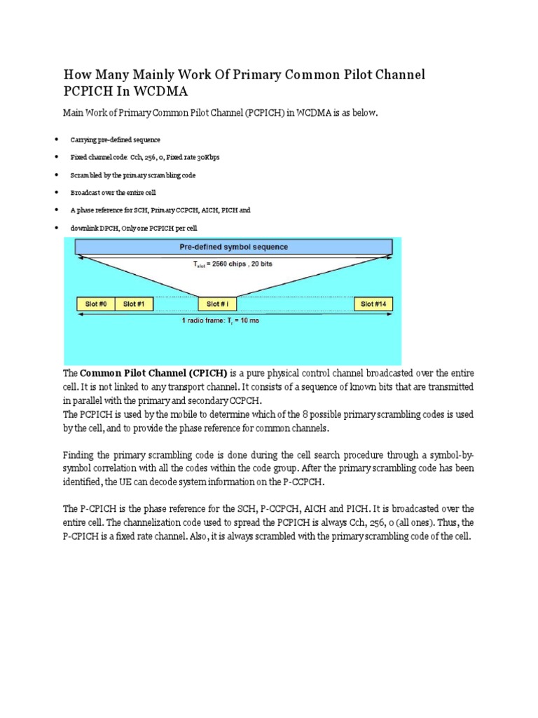 Role of PCPICH in WCDMA Systems | PDF