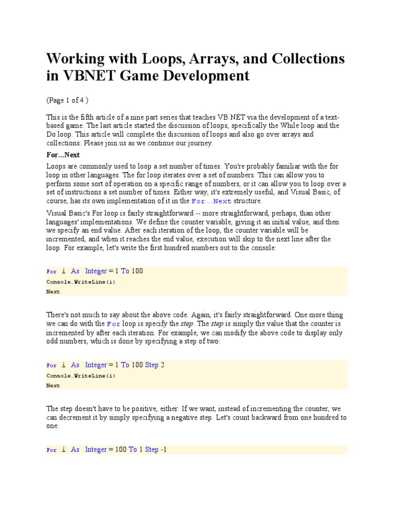 Working With Loops Pdf Array Data Type Control Flow