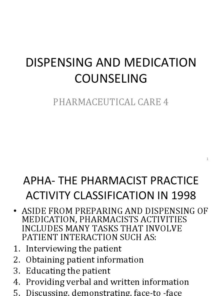 Dispensing and Medication Counseling | PDF | Pharmacy | Pharmaceutical Drug