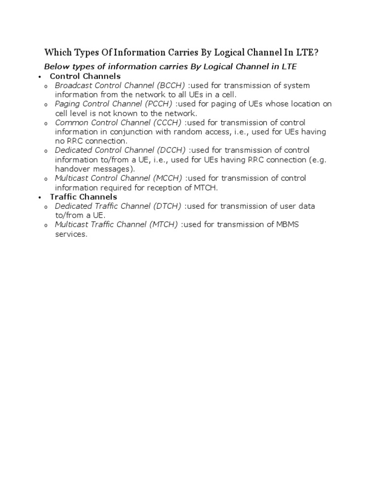 Information Types in LTE Logical Channels | PDF | Science & Mathematics ...