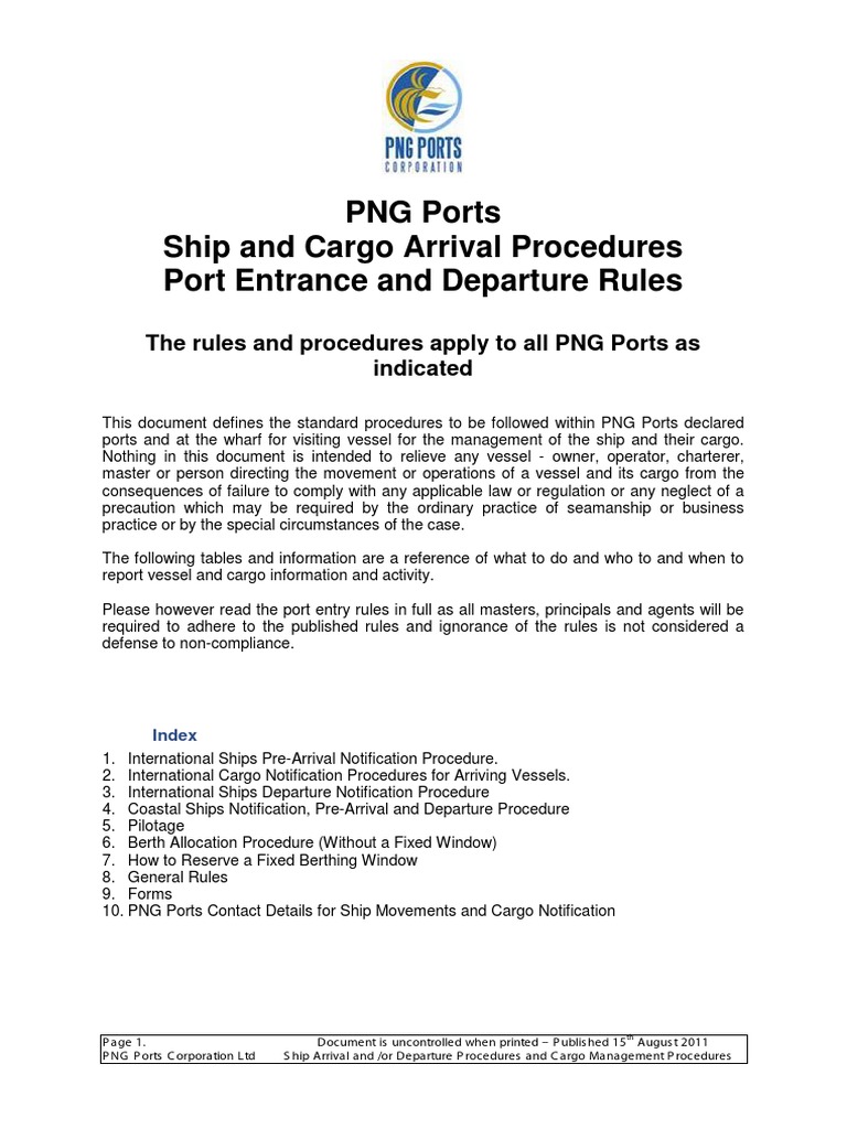 PNG Ports Ship Arrival & Departure Guide | PDF | Maritime Pilot | Water ...