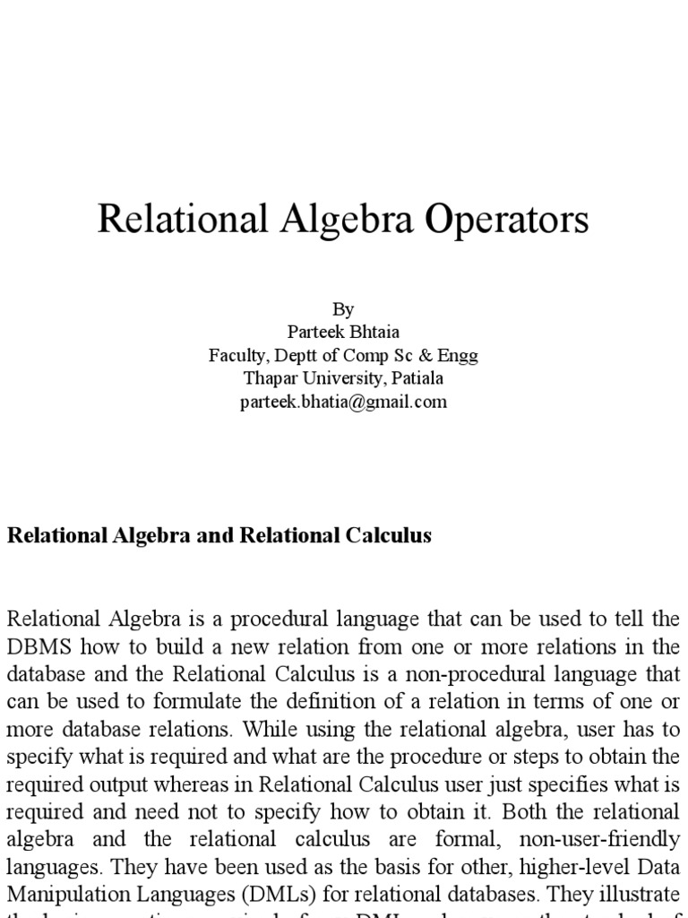 Relational Algebra Operators New | PDF | Relational Database ...