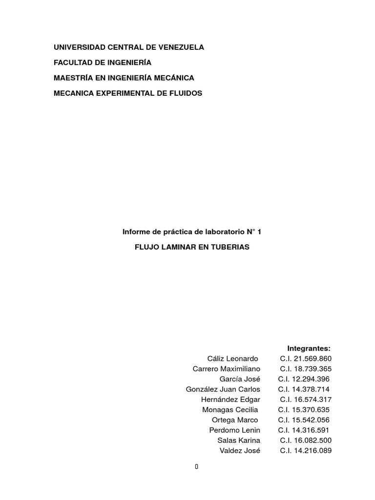 Informe de Practica 1 Flujo Laminar | PDF | Numero Reynolds | Viscosidad