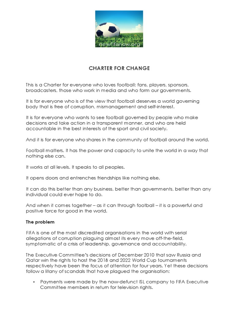 New FIFA Now Charter | PDF | Fifa | Government Information