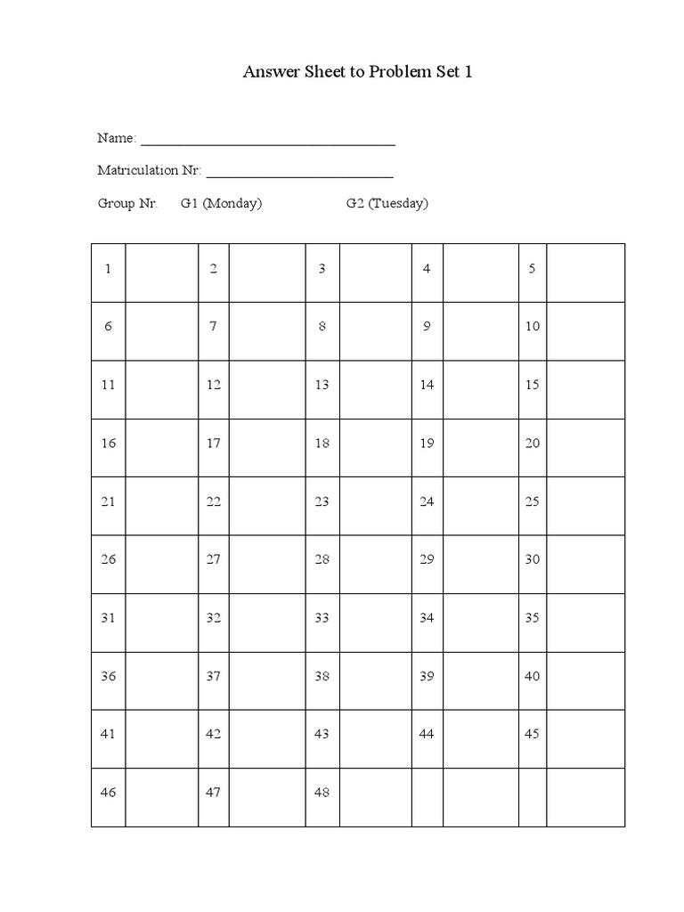 Answer Sheet for Problem Set 1 | PDF