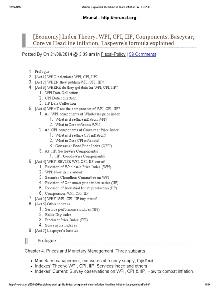Mrunal Explained - Headline Vs Core Inflation, WPI, CPI, IIP | PDF ...