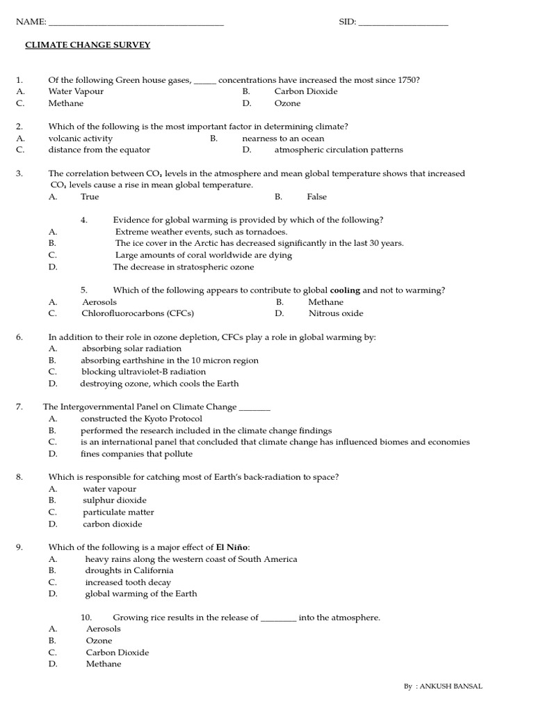 Climate Change Quiz for Students | PDF