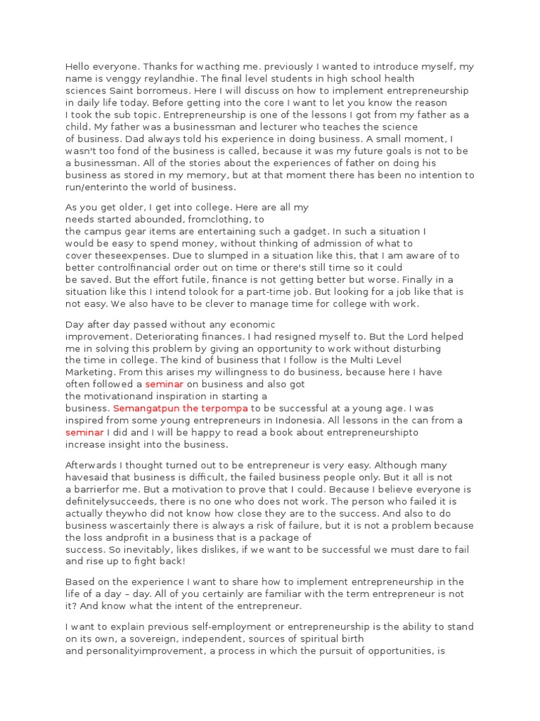 Mini Talk in English | PDF | Entrepreneurship | Cognition