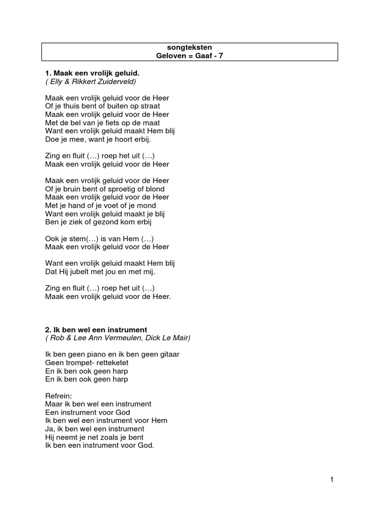 PDF's songteksten CD 7 - Geloven = Gaaf
