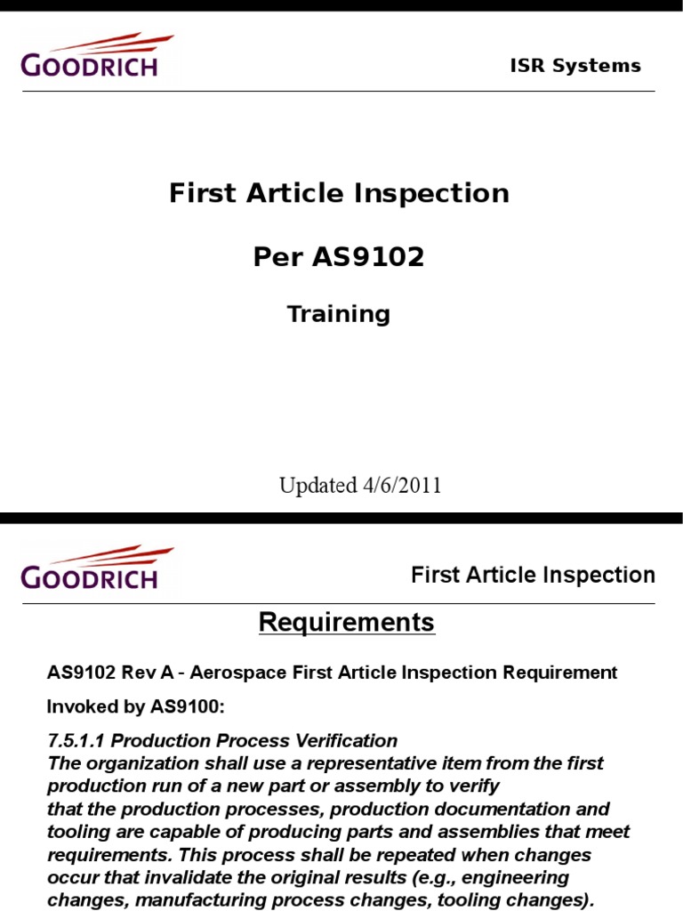 First Article Inspection (FAI) AS9102 Presentation | PDF | Verification ...