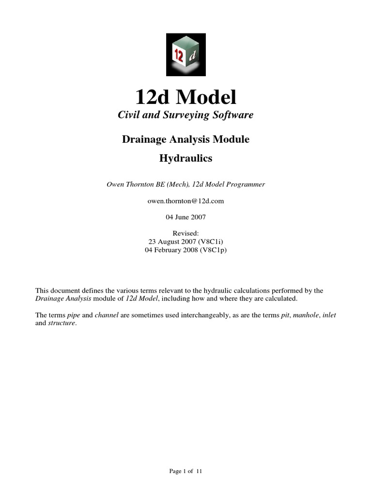 12d Model Drainage Hydraulics Guide | PDF | Reynolds Number | Hydrology