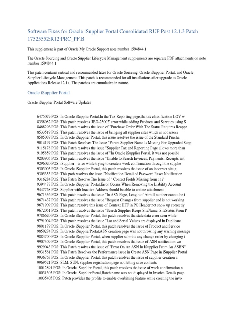 RUP Patches For Isupplier | PDF | Oracle Corporation | Invoice