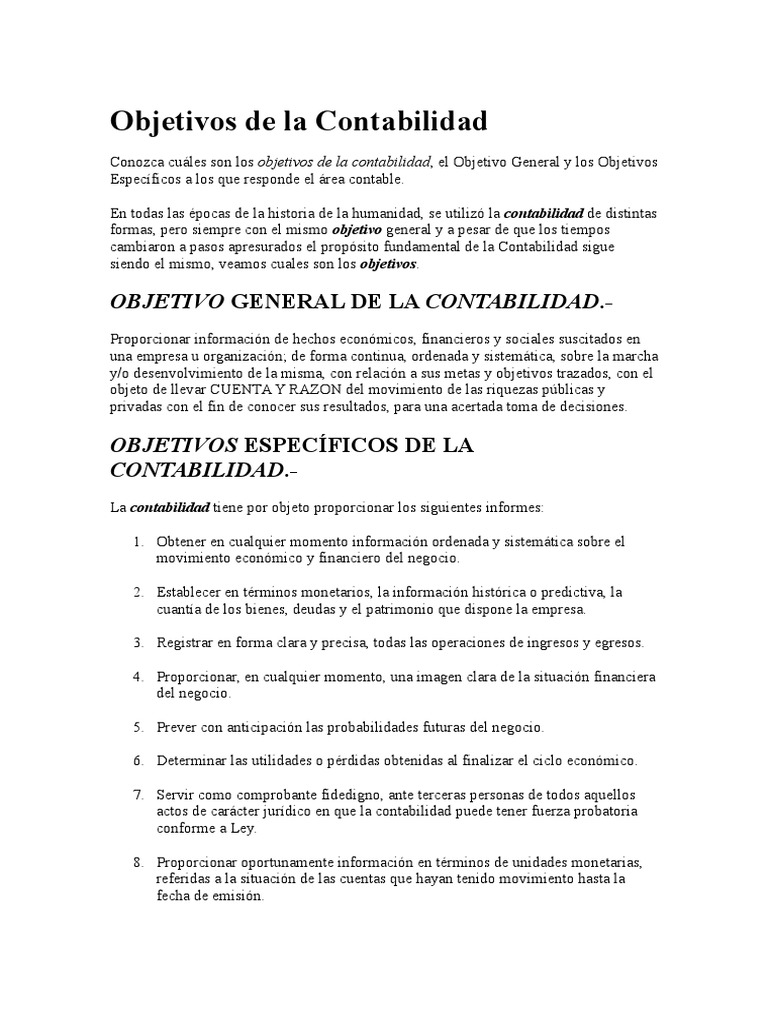 Objetivos de la Contabilidad | PDF | Contabilidad | Guatemala