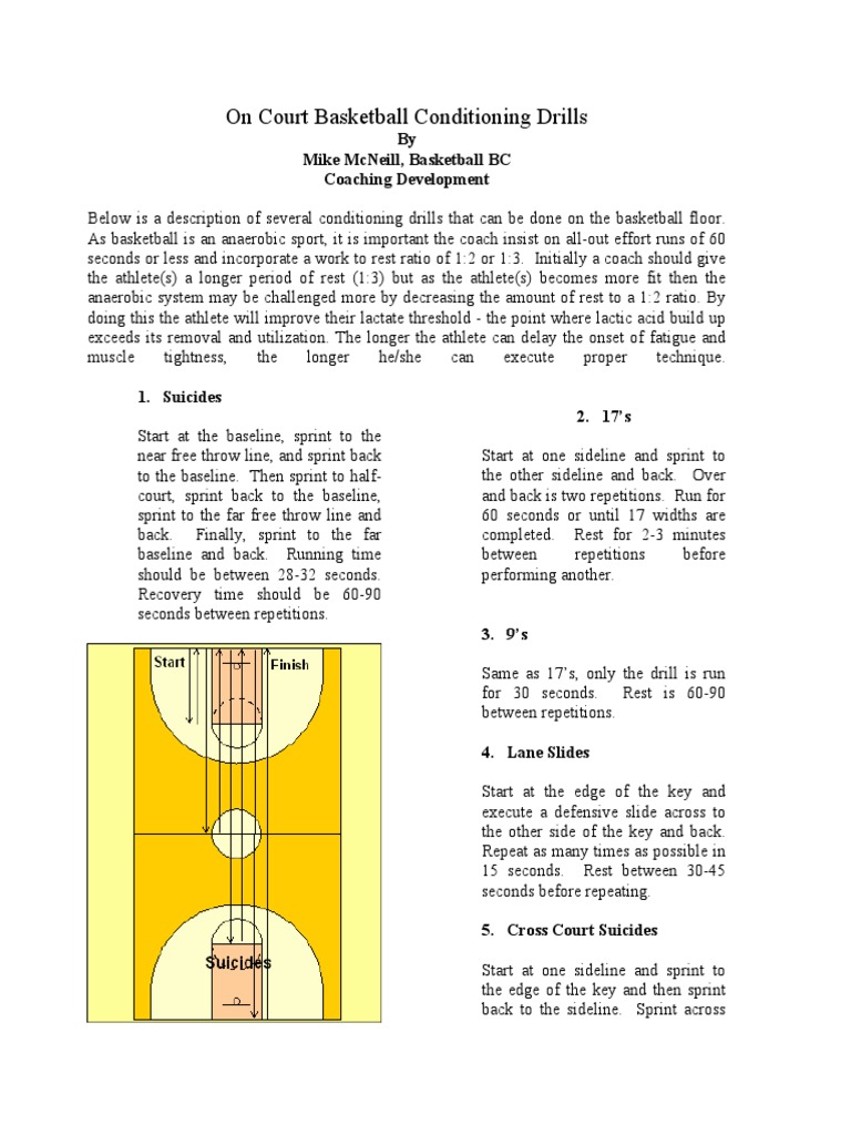 On-Court Basketball Conditioning Drills | PDF | Volleyball | Physical ...