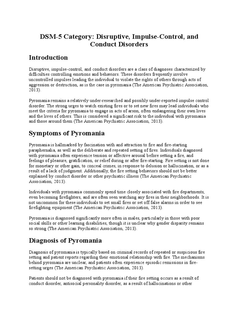 Reference Pyromania DSM V | PDF | Cognitive Behavioral Therapy | Psychiatry