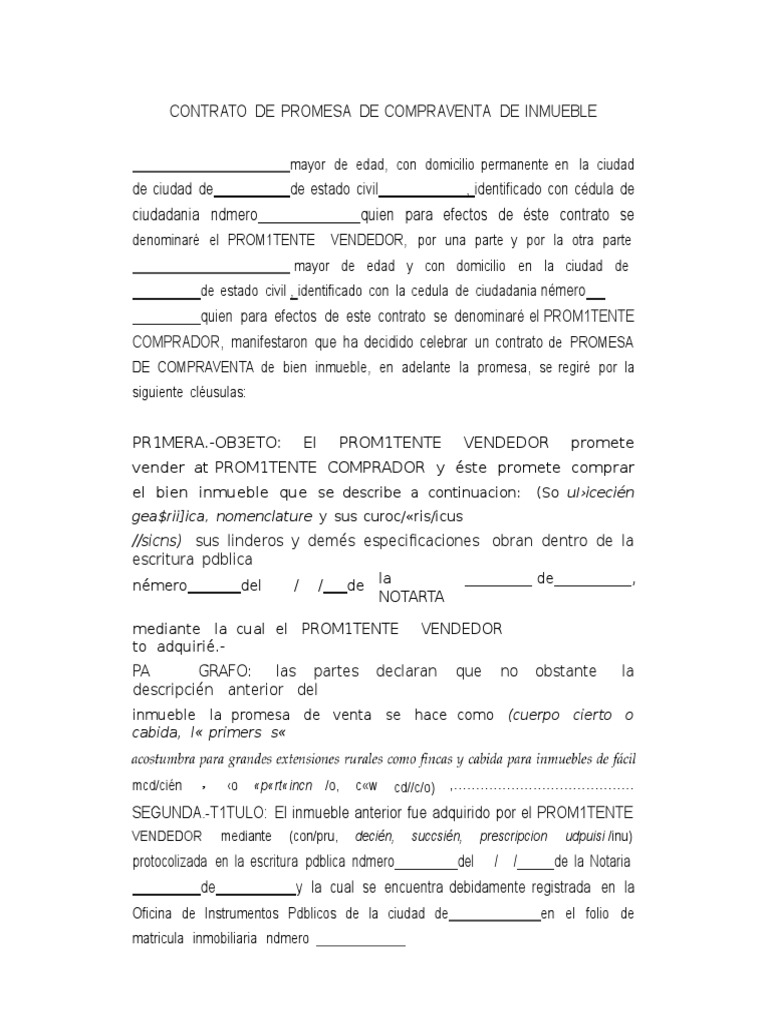 (Word) Modelo Contrato de Promesa de Compraventa de Inmueble - Modelos y Formatos | PDF ...