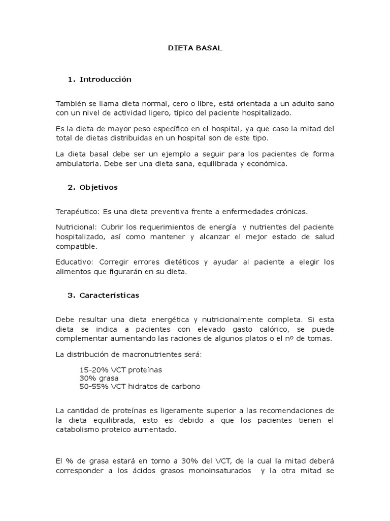 Dieta Basal: Guía Completa Hospitalaria | PDF | Dieta | Fritura