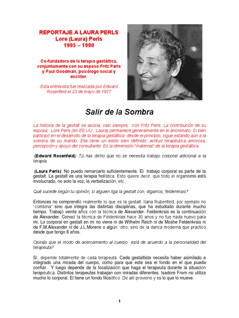 Entrevista A Laura-Perls Madre de La Gestalt | PDF | Terapia Gestalt ...