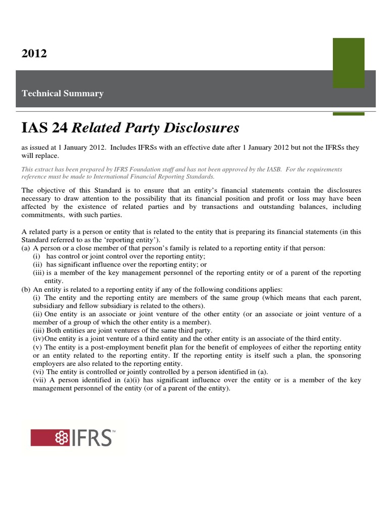 IAS 24 Related Party Disclosures: Technical Summary | Download Free PDF ...