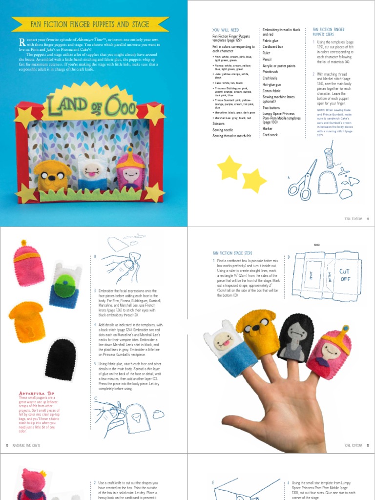 Adventure Time Crafts - Finger Puppets | PDF | Embroidery | Sewing Needle