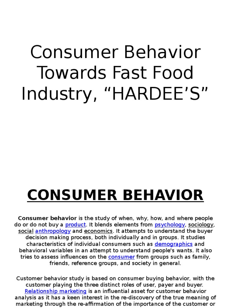 Hardees | PDF | Consumer Behaviour | Fast Food Restaurants