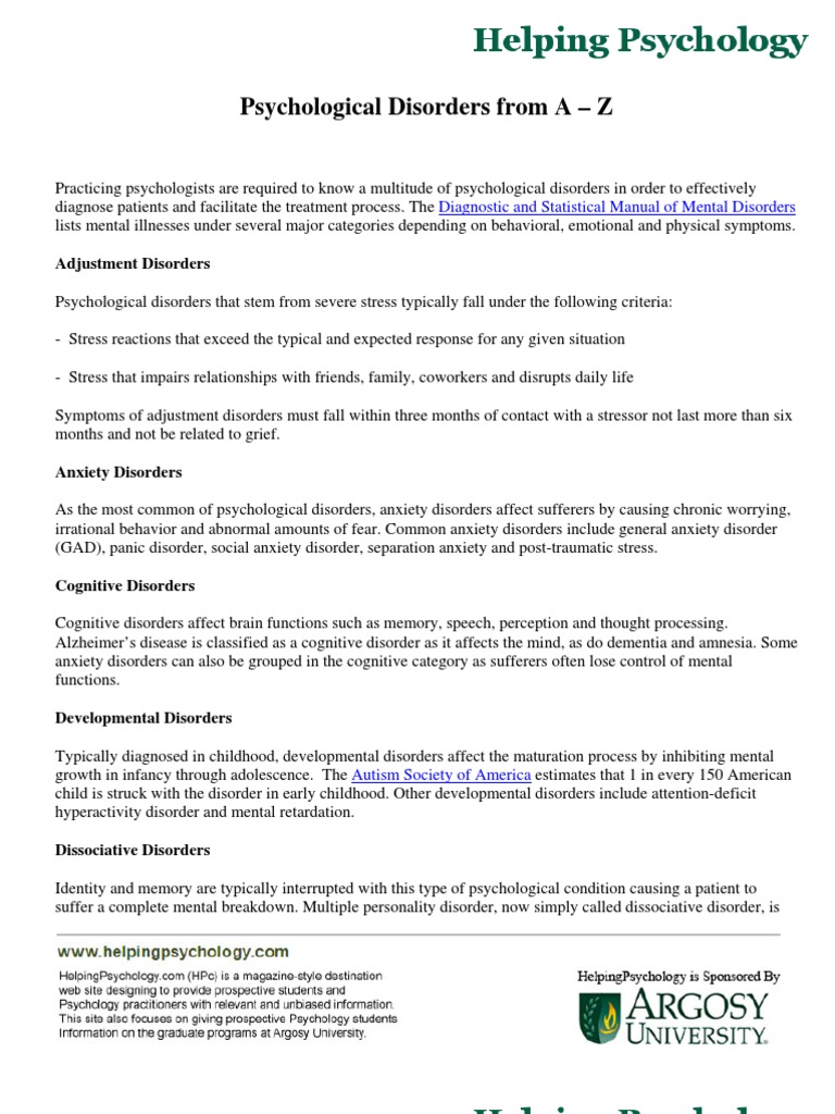 A-Z Guide to Psychological Disorders | PDF | Mental Disorder | Psychosis