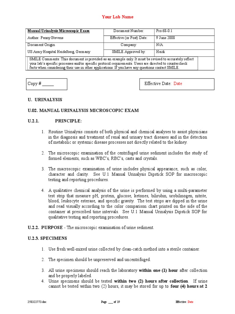 DownloadsPro68-01 Manual Urin Micro SOP | PDF | Urinary System | Medicine