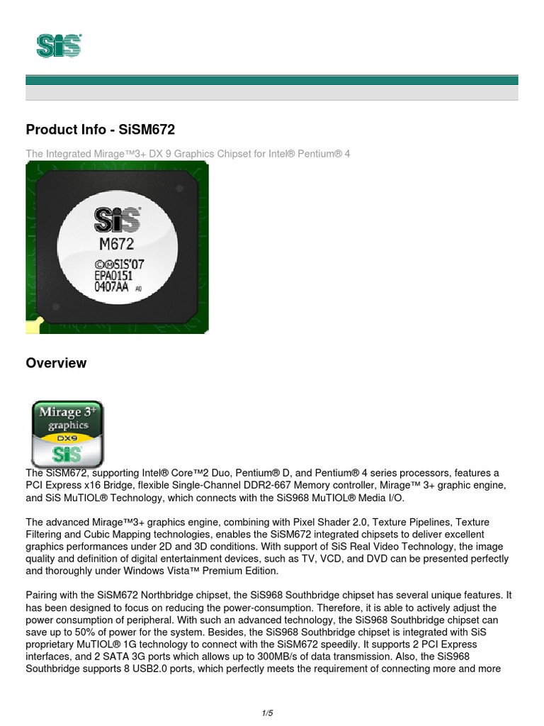 Sis m672 Data Sheet | PDF | Usb | Computer Architecture