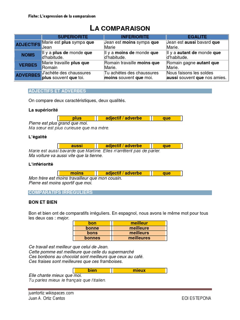 Fiche Comparaison | PDF | Linguistique | Langues