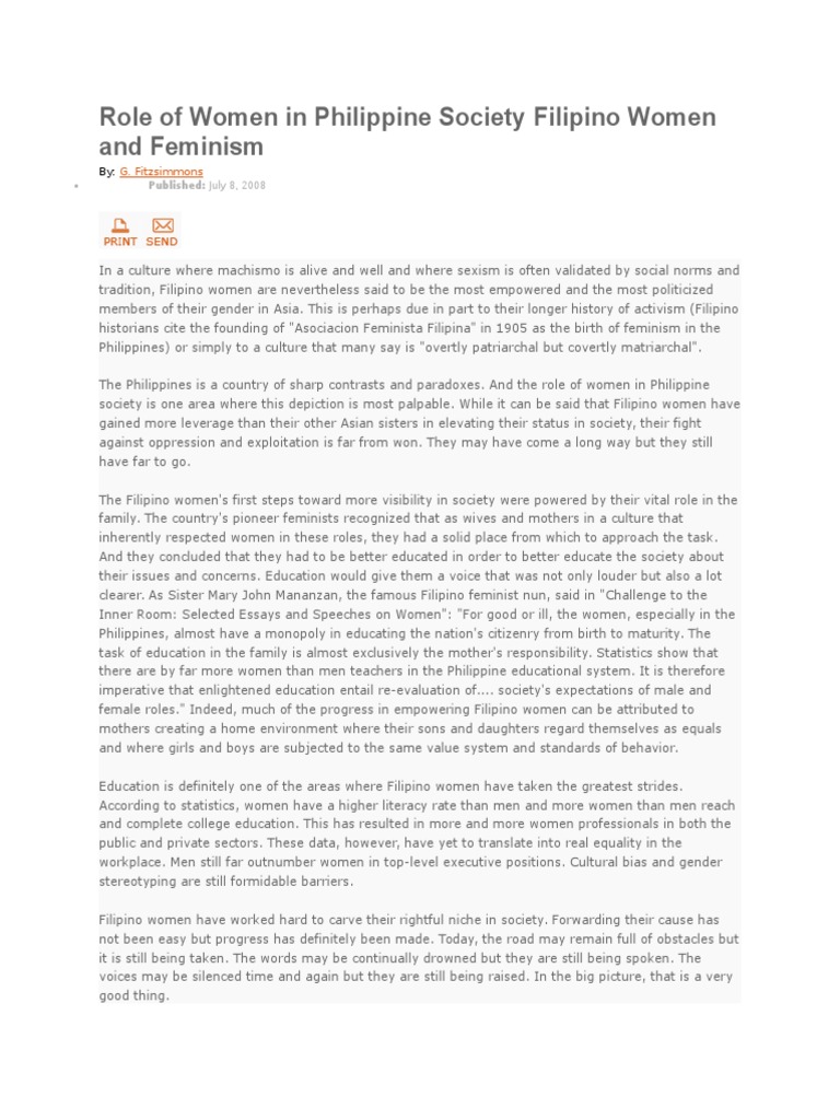 Role of Women in Philippine Society Filipino Women and Feminism | PDF ...