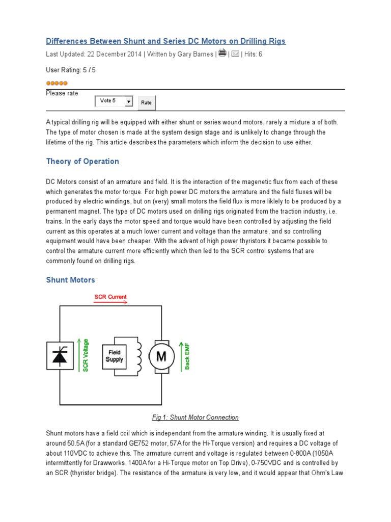 Differences Between Shunt and Series DC Motors On Drilling Rigs | PDF | Force | Manufactured Goods