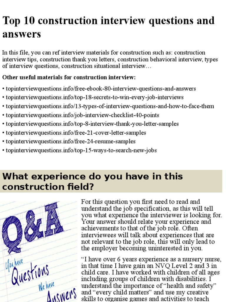 Top Construction Interview Questions & Tips | PDF | Interview | Job ...