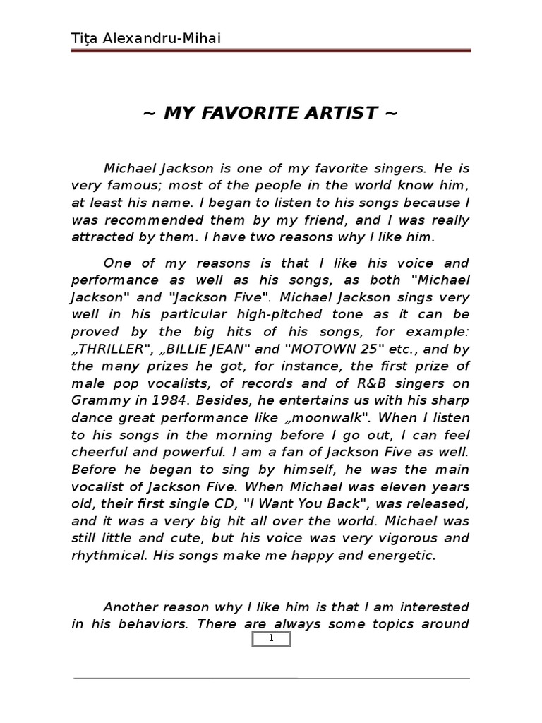 My Favorite Artist | PDF | Singing | Leisure