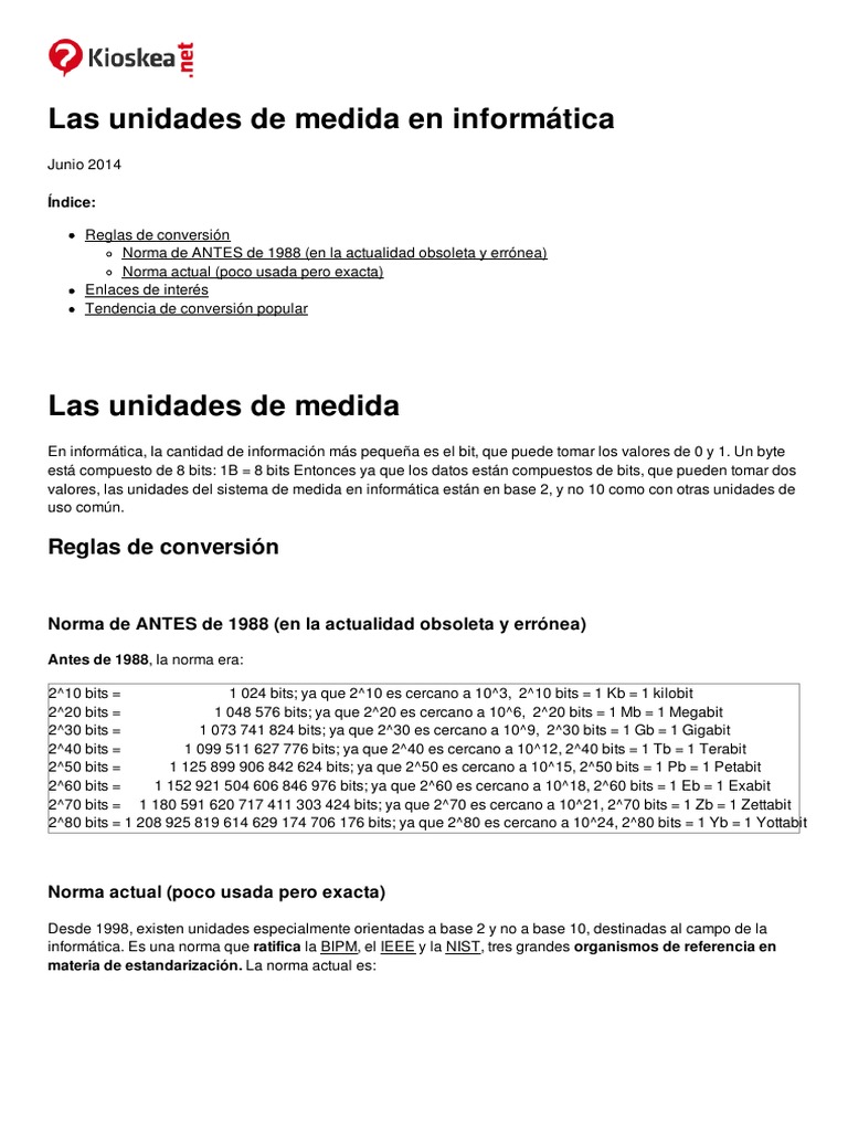 Las Unidades de Medida en Informatica 1347 k7bb2h | PDF | Poco | Referencia