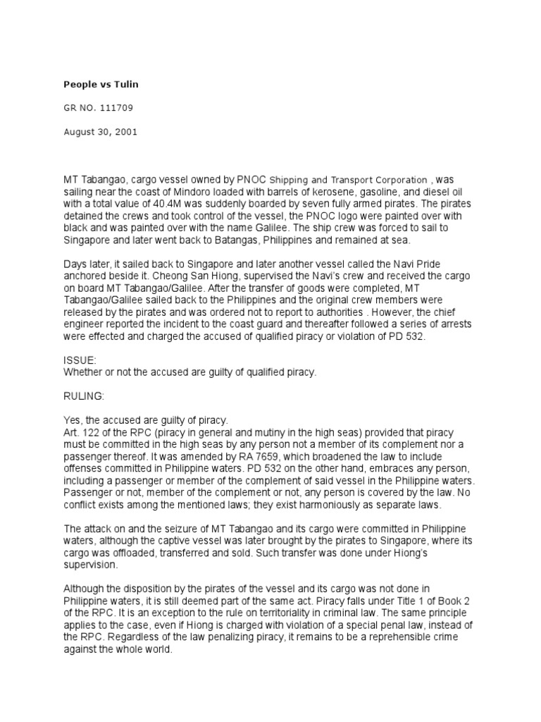 2 - People Vs Tulin | Download Free PDF | Piracy | Crime & Violence