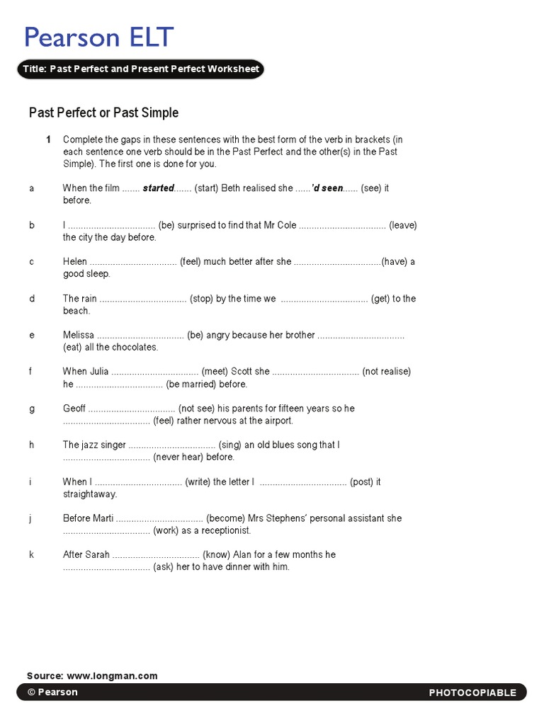 Past Perfect and Present Perfect Worksheet PDF | PDF