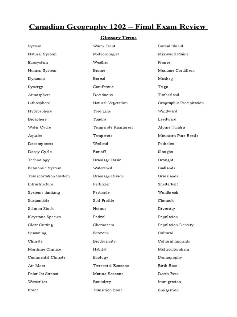 Canadian Geography 1202 - Final Exam Review Sheet-2 | PDF ...
