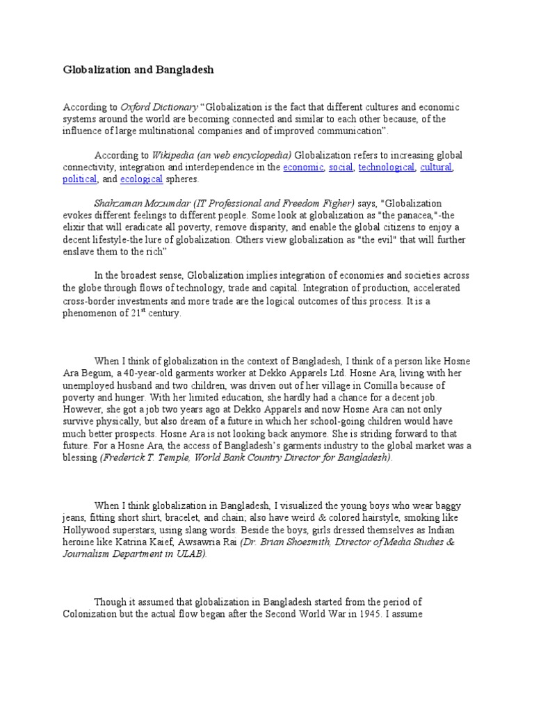 Globalization in Bangladesh | PDF | Globalization | International ...