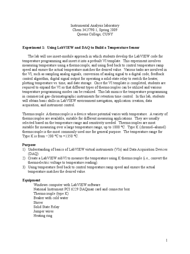 Chem342 Temperature DAQ | PDF | Thermocouple | Signal (Electrical ...