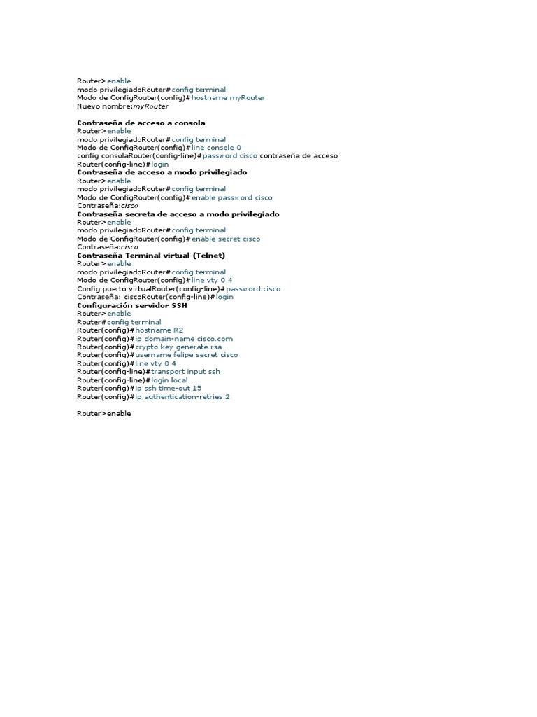 Comandos Cli Router CISCO | PDF | Enrutador (Computación) | Dirección IP