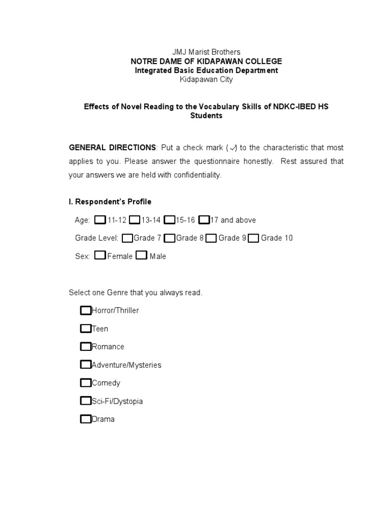 Sample Questionnaire For Thesis | PDF