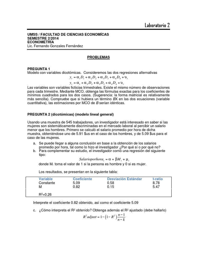 Ejercicios Econometria | PDF | Econometría | Multicolinealidad