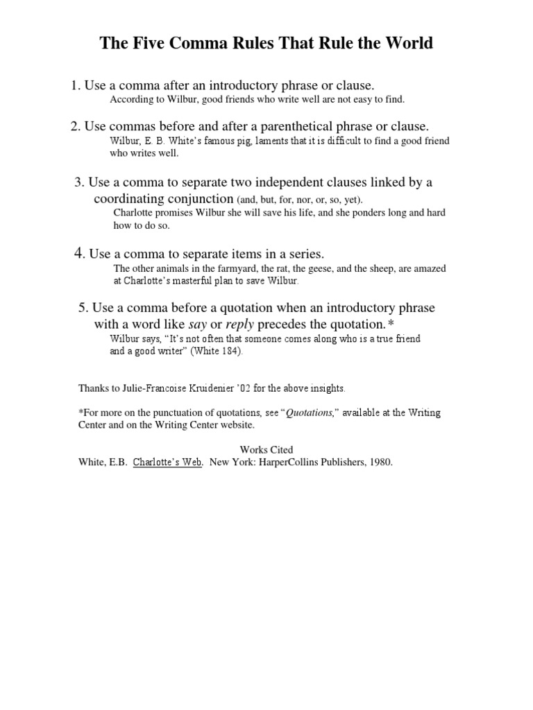 Five Essential Comma Rules | PDF