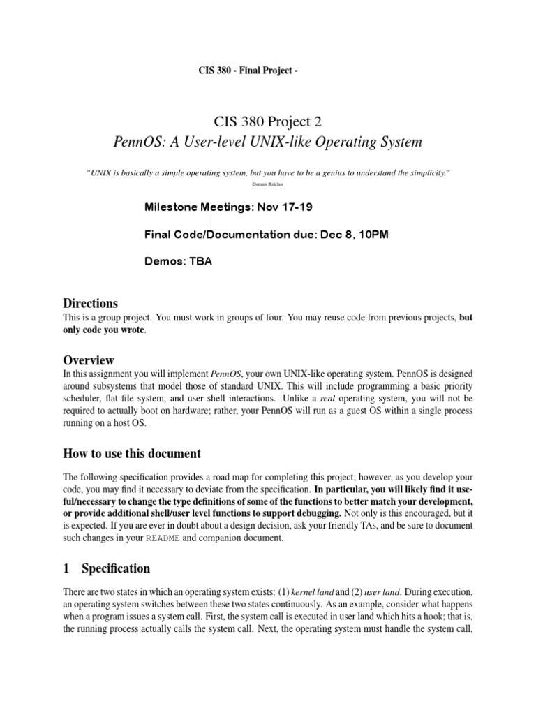 CIS 380: Build Your Own OS | PDF | Scheduling (Computing) | Operating ...