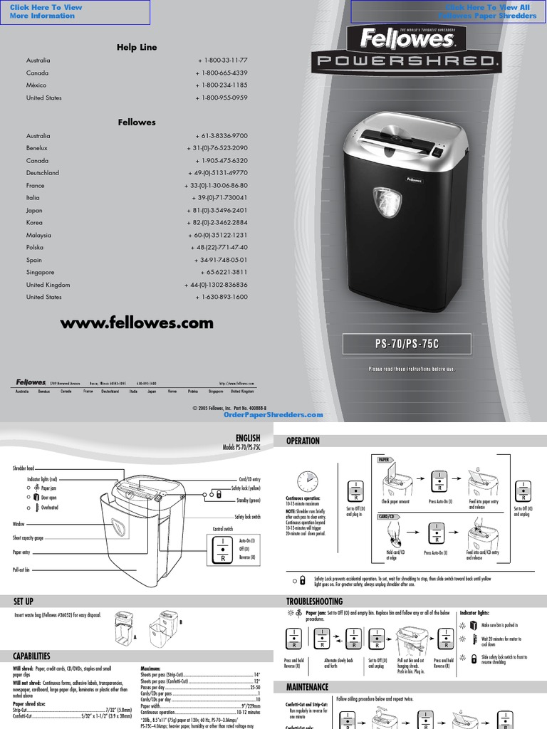 Fellowes Powershred PS-70 Paper Shredder - 3217002 | PDF | Nature