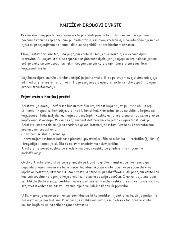 Književni Rodovi I Vrste | PDF