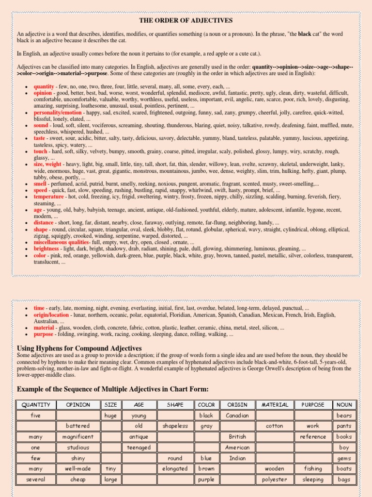 The Order of Adjectives | PDF | English Grammar | Adjective