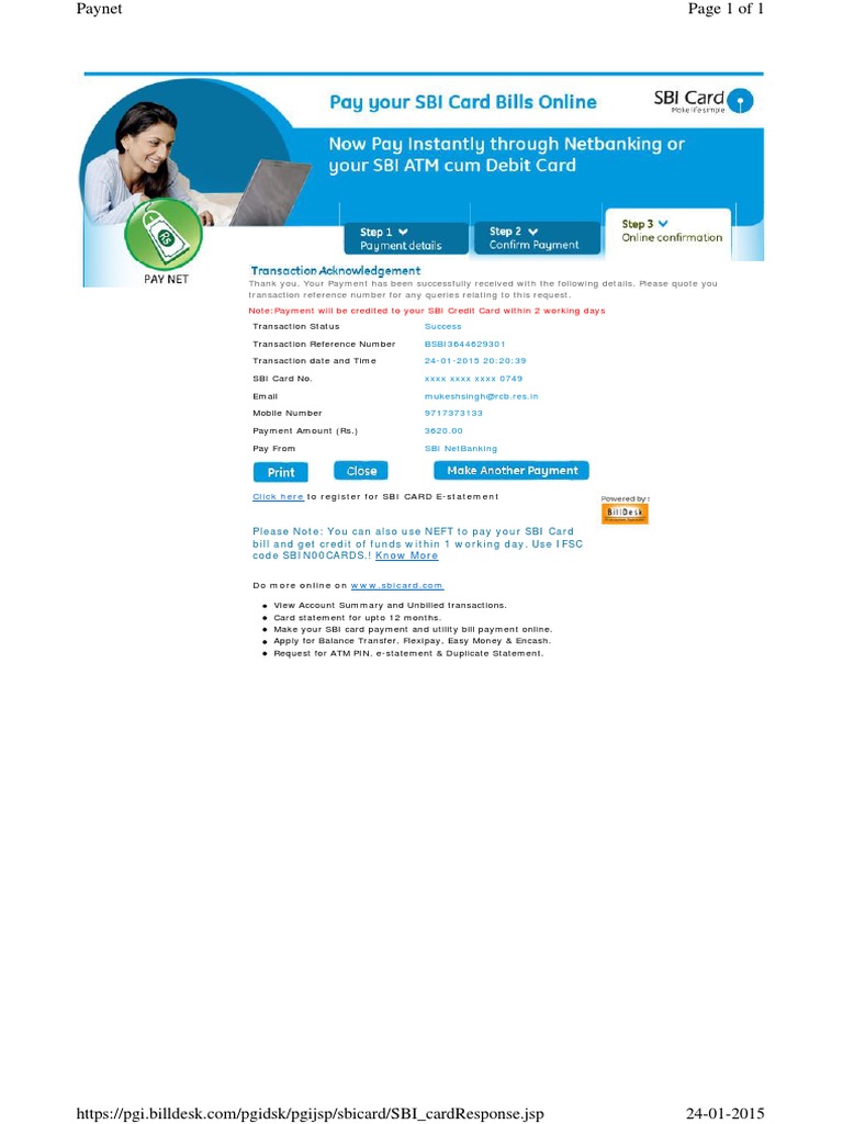 SBI Credit Card Payment Confirmation | PDF
