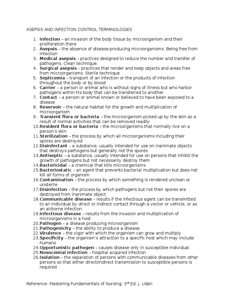 Asepsis and Infection Control Terms | PDF | Science & Mathematics