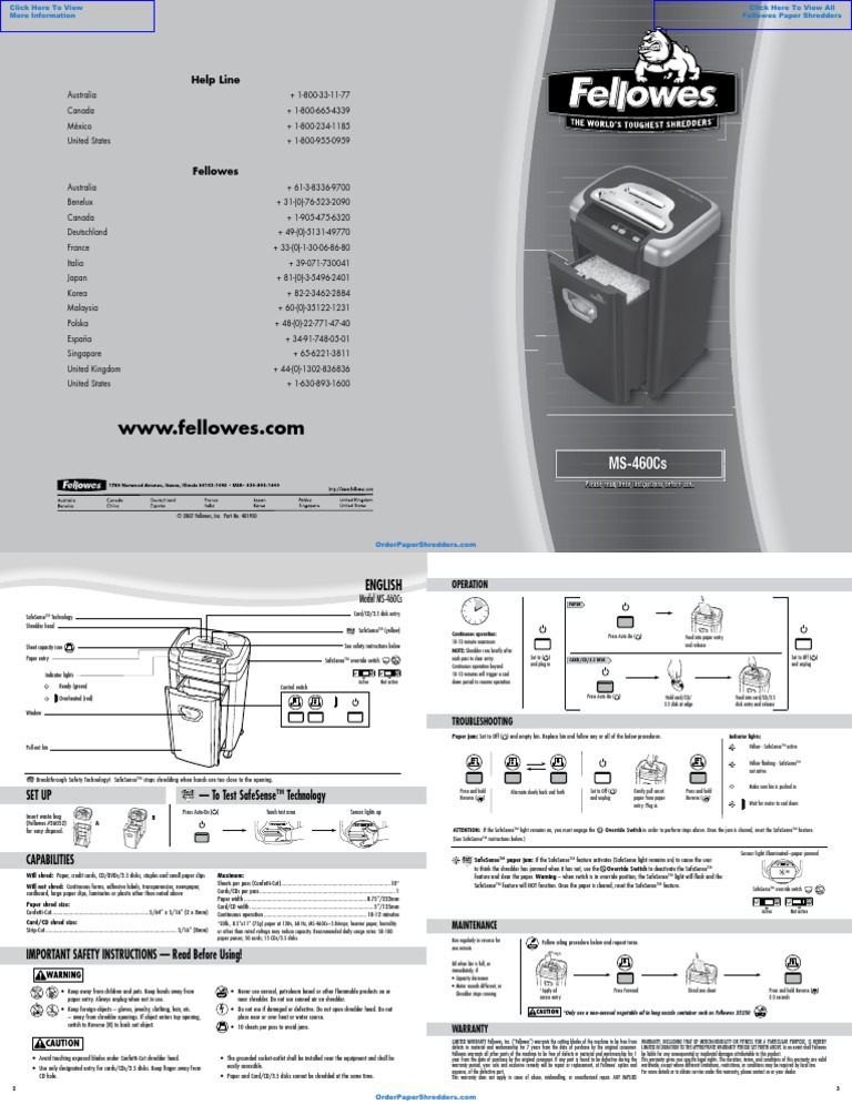 Fellowes Powershred® MS-460Cs Shredder - 3246001 | PDF | Manufactured Goods